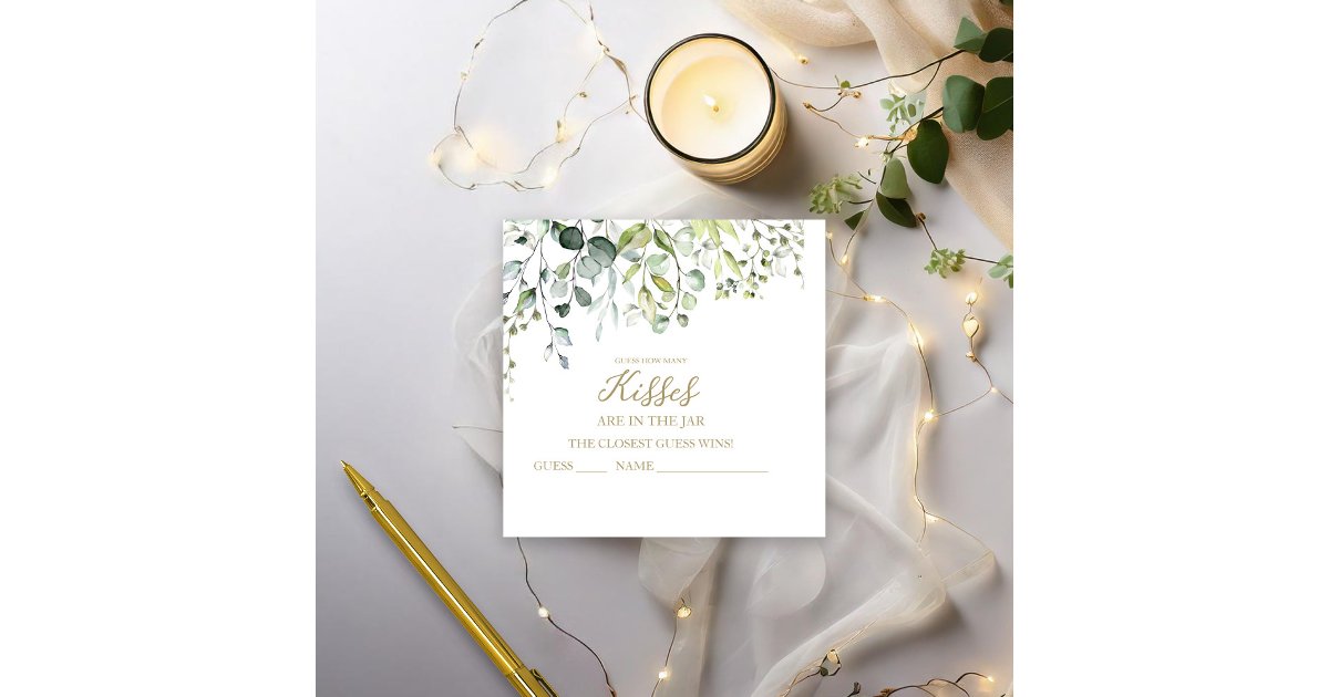 Cute Greenery Guess How Many Kisses Cards | Zazzle
