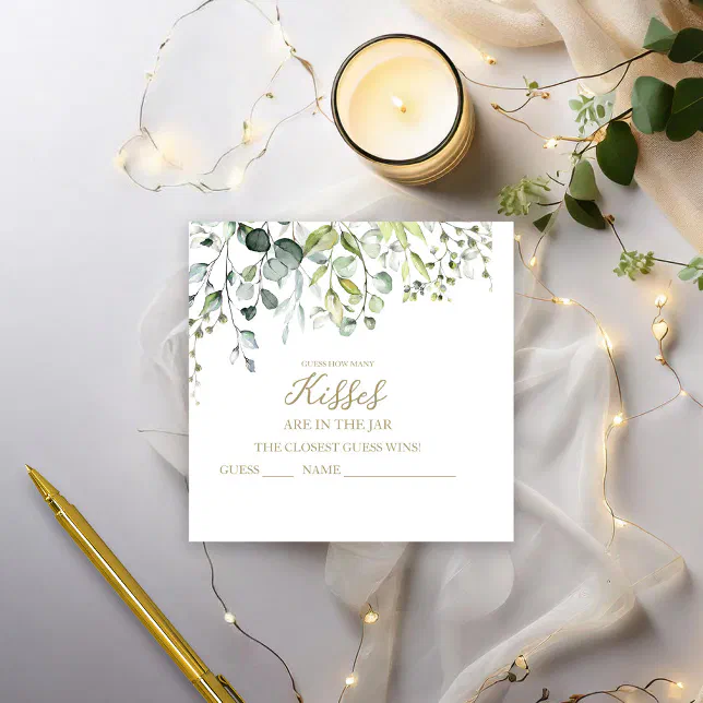 Cute Greenery Guess How Many Kisses Cards | Zazzle