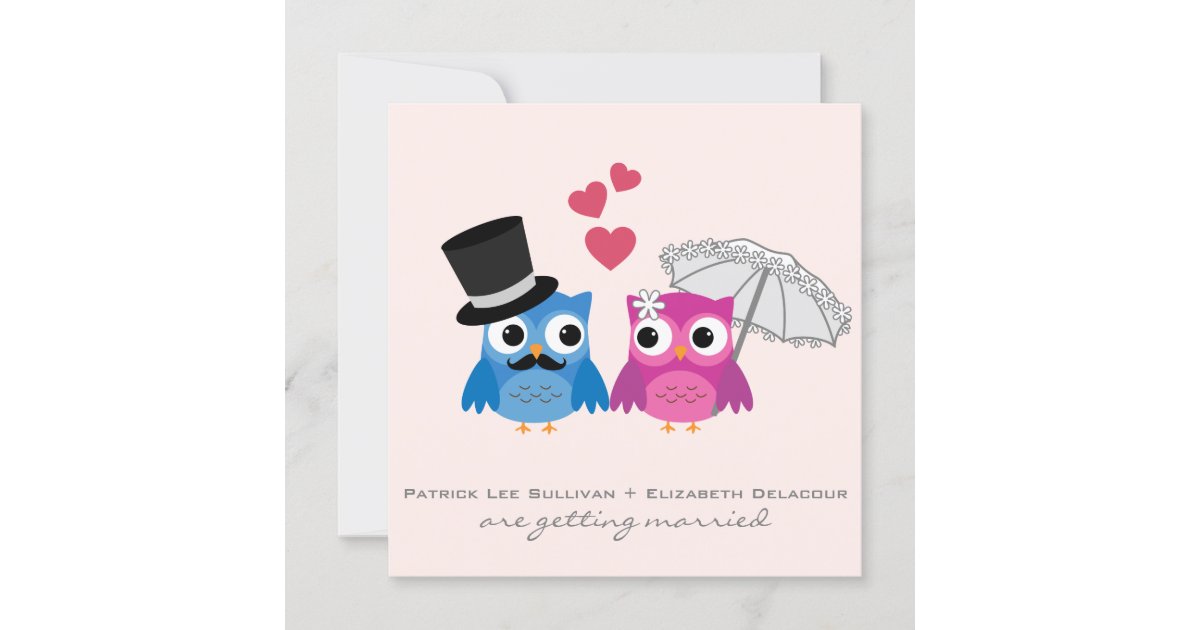 Cute Groom Owl and Bride Owl Wedding Invitation | Zazzle