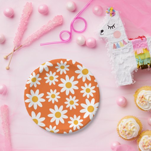 Cute Groovy Retro Daisy Paper Plates | Zazzle