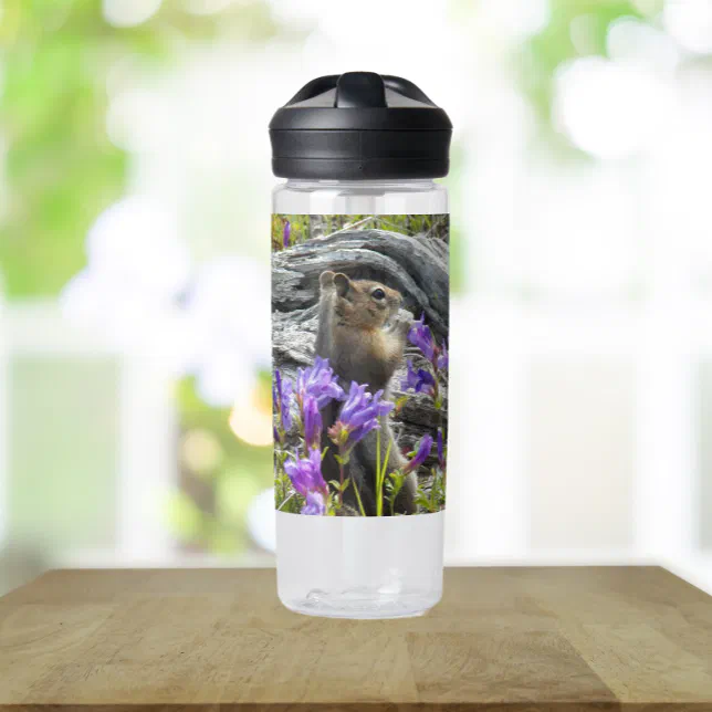 Cute Ground Squirrel and Wildflowers Nature Photo Water Bottle | Zazzle
