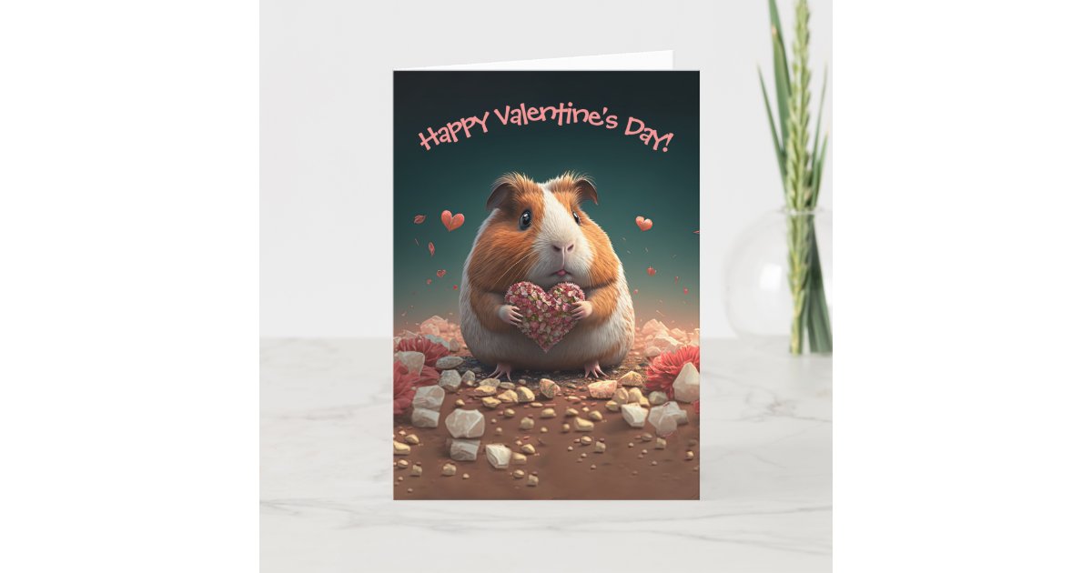 Cute Guinea Pig with Heart Valentine's Day Holiday Card | Zazzle