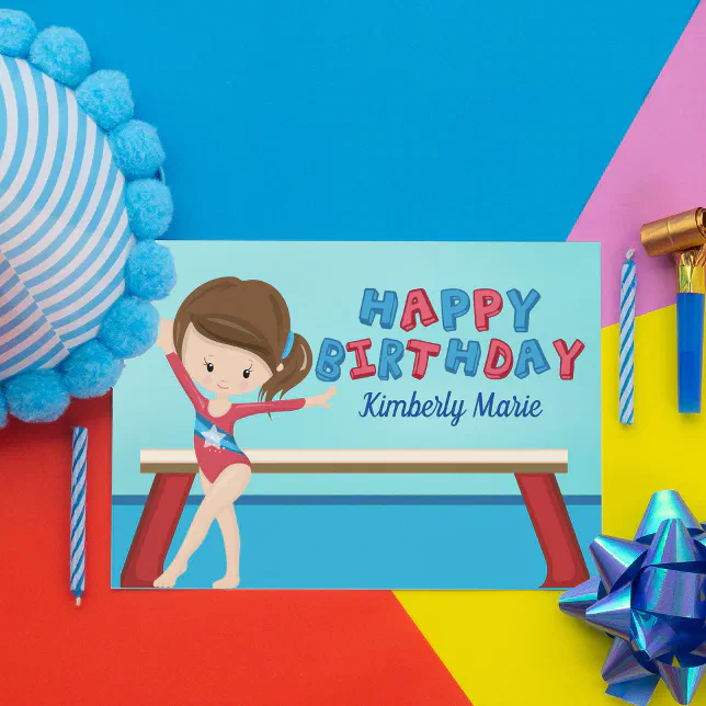 Cute Gymnast Girl Custom Gymnastics Happy Birthday Card | Zazzle