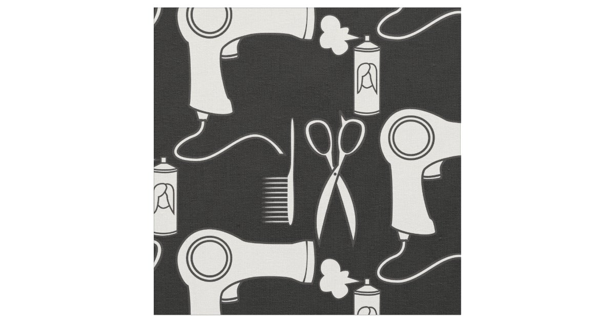 Cute Hair Stylist Pattern Black Salon Items Fabric | Zazzle