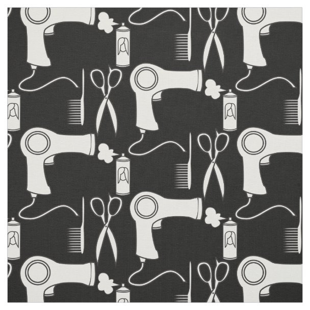 Cute Hair Stylist Pattern White Salon Items Fabric | Zazzle