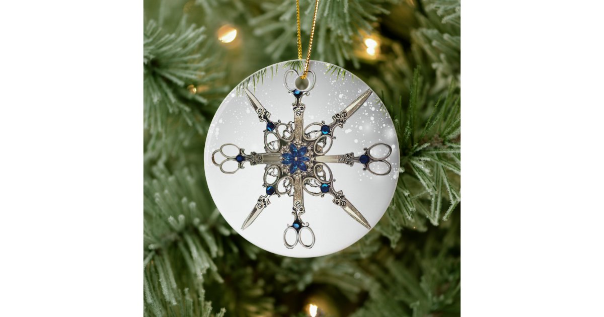Cute Hairdresser hair stylist Snowflake scissors Ceramic Ornament | Zazzle