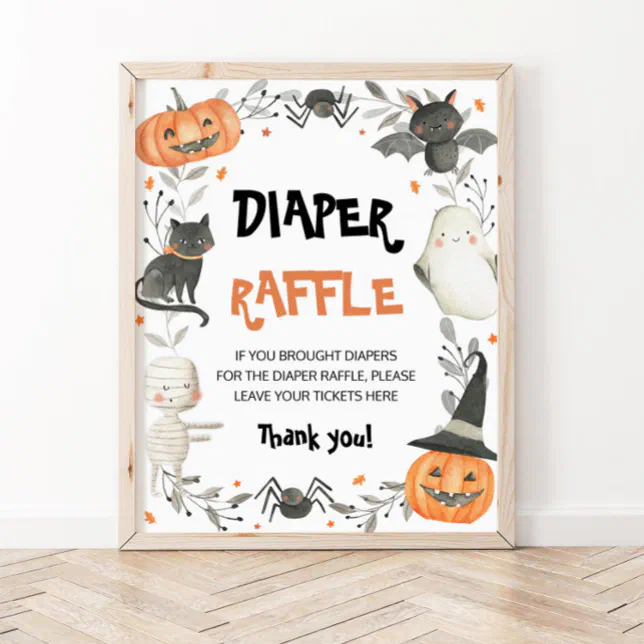Cute Halloween Baby Shower Diaper Raffle Sign | Zazzle