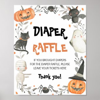 Cute Halloween Baby Shower Diaper Raffle Sign | Zazzle