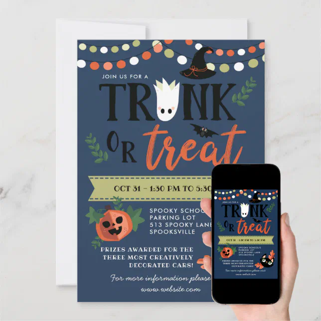 Cute Halloween Blue Trunk or Treat Social Distance Invitation | Zazzle