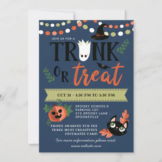 Cute Halloween Blue Trunk or Treat Social Distance Invitation | Zazzle
