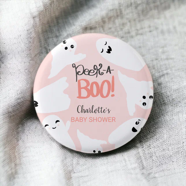 Cute Halloween boo ghosts pink baby shower Button | Zazzle