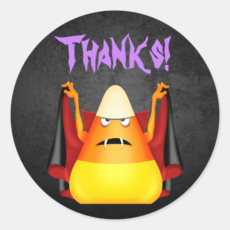 Cute Halloween Candy Corn Thanks! Thank You Classic Round Sticker | Zazzle