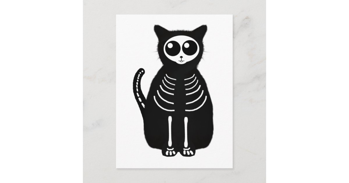 Cute Halloween Cartoon Cat Skeleton Postcard | Zazzle