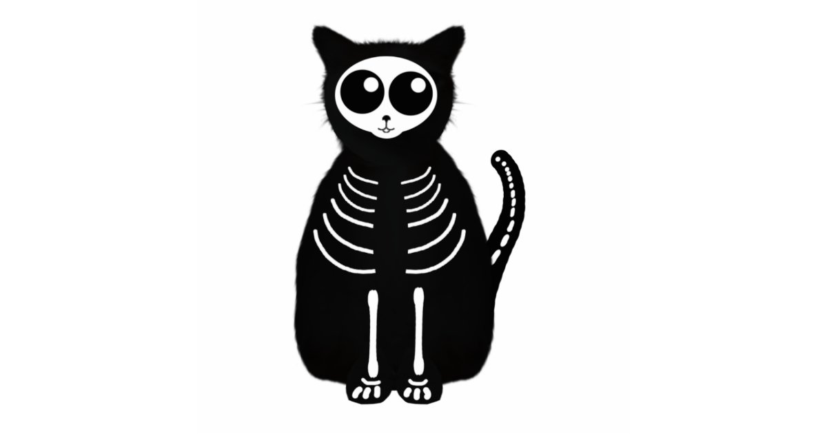 Cute Halloween Cartoon Cat Skeleton Statuette | Zazzle