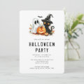 Cute Halloween Cat Ghost Pumpkin Party Invitation | Zazzle