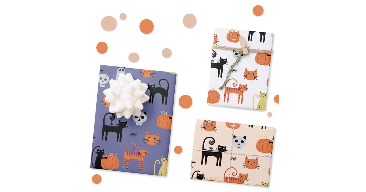 Cute Halloween Cat Spooky Wrapping Paper Sheets | Zazzle