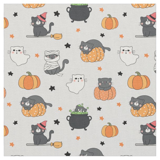 Cute Halloween Pumpkin Pattern Fabric | Zazzle