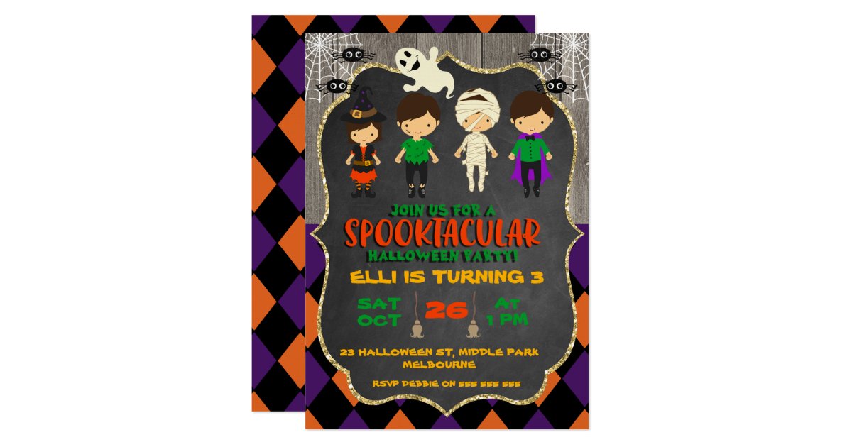 Cute Halloween Chalkboard Birthday Invitation | Zazzle.com