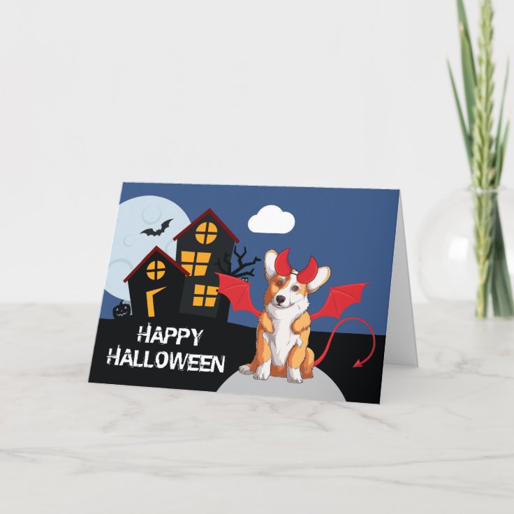 Cute Halloween Corgi in Devil Costume Holiday Card | Zazzle