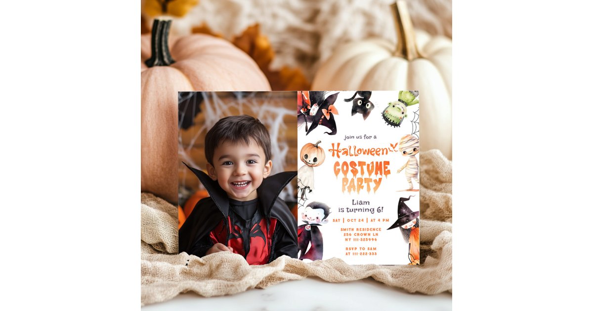 Cute Halloween Costume party photo birthday Invitation | Zazzle
