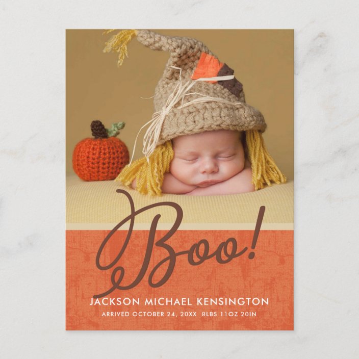 Cute Halloween Fall Autumn Baby Birth Photo Announcement Postcard ...