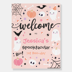 Cute Halloween Ghost 1st Birthday Party Welcome Foam Board | Zazzle