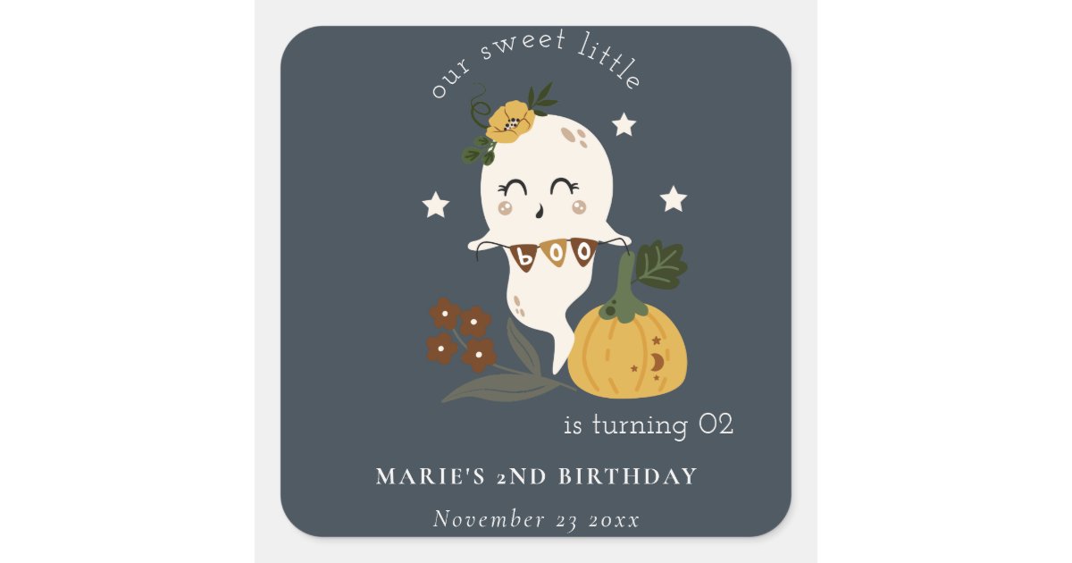 Cute Halloween Ghost Little Boo Any Age Birthday Square Sticker | Zazzle
