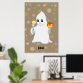 Cute Halloween Ghost & Pumpkin on Beige Poster | Zazzle