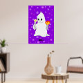 Cute Halloween Ghost & Pumpkin on Purple Poster | Zazzle