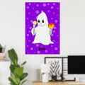 Cute Halloween Ghost & Pumpkin on Purple Poster | Zazzle