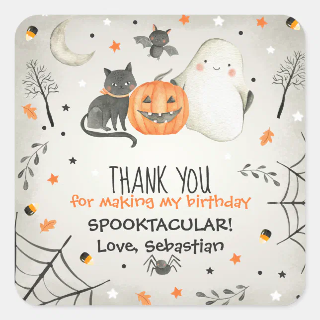 Cute Halloween Ghost Spooktacular Birthday Favor Square Sticker | Zazzle