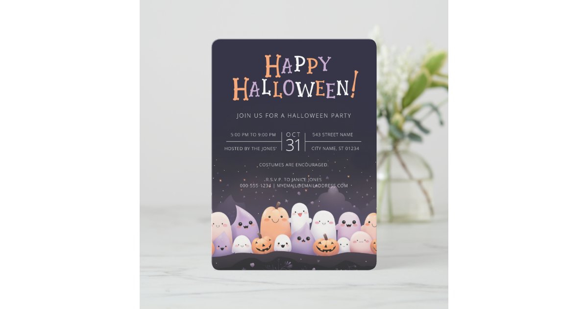 Cute Halloween Kawaii Ghost Invitation | Zazzle
