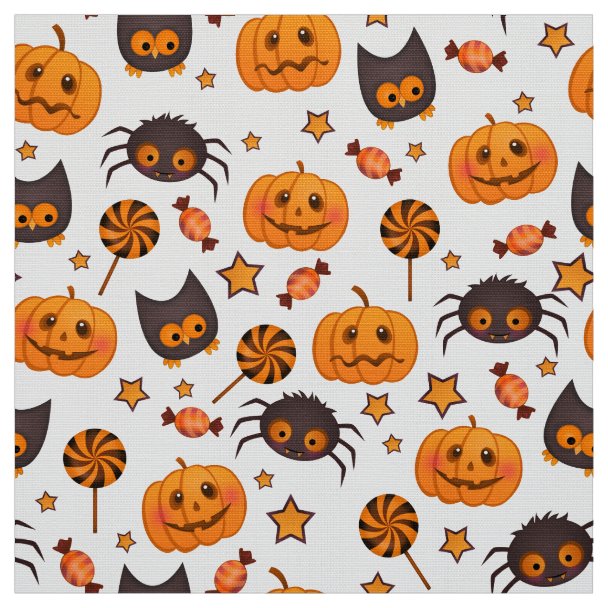 Cute Halloween Pattern Illustration Fabric | Zazzle