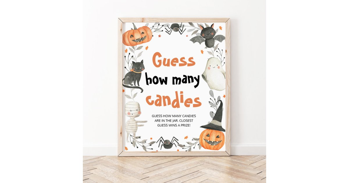 Cute Halloween Pumpkin Guess How Many Candies Game Poster | Zazzle