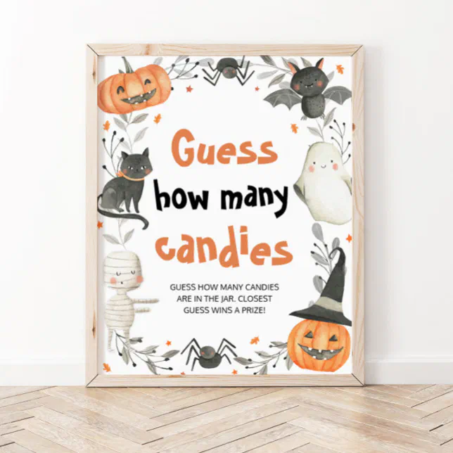 Cute Halloween Pumpkin Guess How Many Candies Game Poster | Zazzle