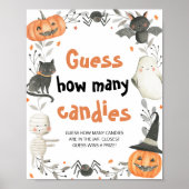 Cute Halloween Pumpkin Guess How Many Candies Game Poster | Zazzle