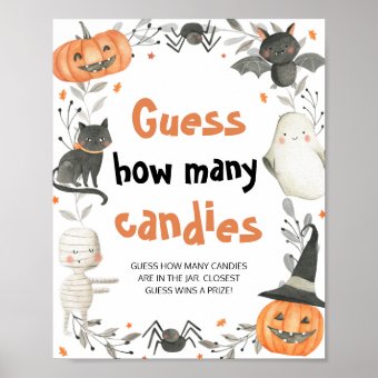 Cute Halloween Pumpkin Guess How Many Candies Game Poster | Zazzle