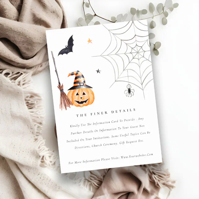Cute Halloween Pumpkin Spiderweb Wedding Details Enclosure Card | Zazzle