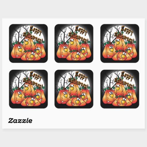 Cute Halloween Pumpkins Square Sticker | Zazzle