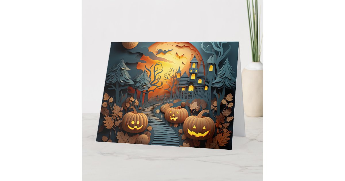 Cute Halloween Scene 3D Effect Design Thank You Card | Zazzle