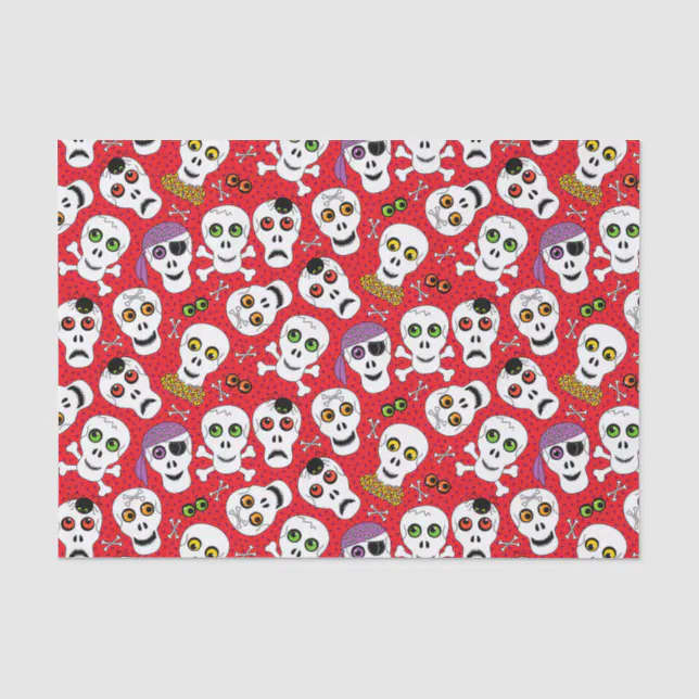 Cute Halloween Skulls on Red Decoupage Tissue Paper | Zazzle
