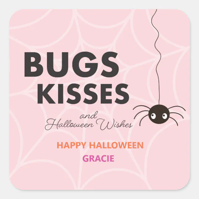 Cute Halloween Spider Gift | Pink Favor Square Sticker | Zazzle