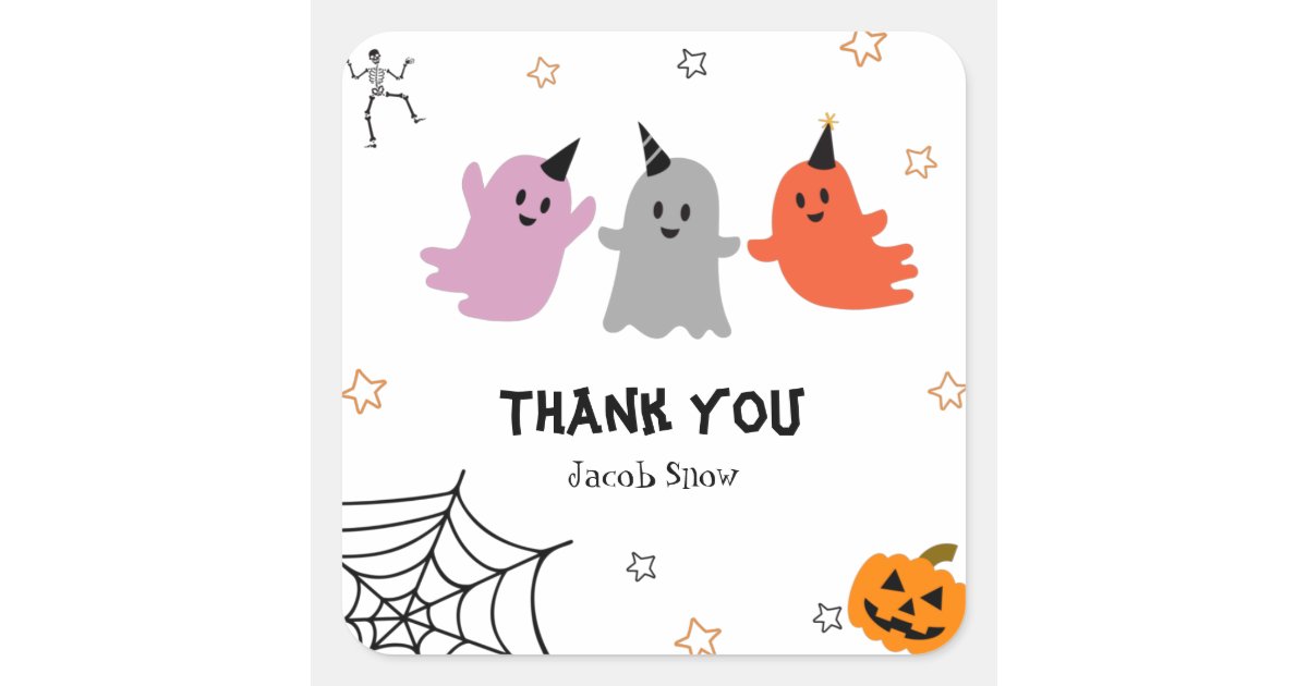 Cute Halloween Spooky Thank You Square Sticker | Zazzle