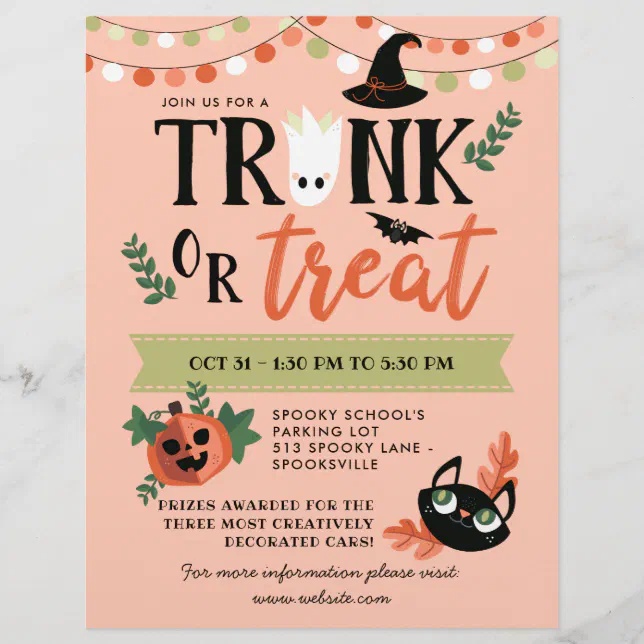 Cute Halloween Trunk or Treat Social Distance Flyer | Zazzle