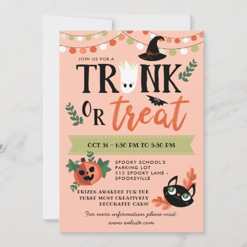 Cute Halloween Trunk or Treat Social Distance Invitation | Zazzle