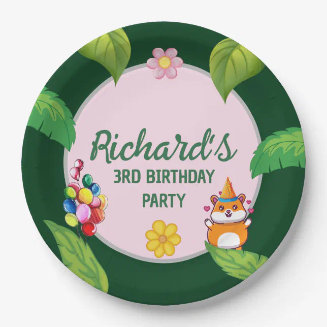 Cute Hamster Botanical Themed Kid's Birthday Party Paper Plates | Zazzle