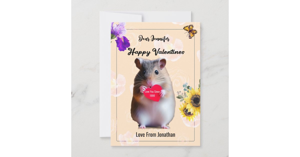 Cute Hamster Heart and flora design Valentine Thank You Card | Zazzle
