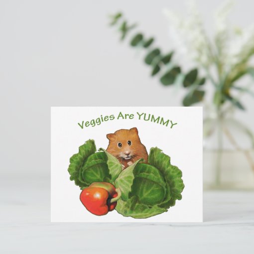 Cute Hamster: Veggies Are Yummy: Health, Nutrition Postcard | Zazzle