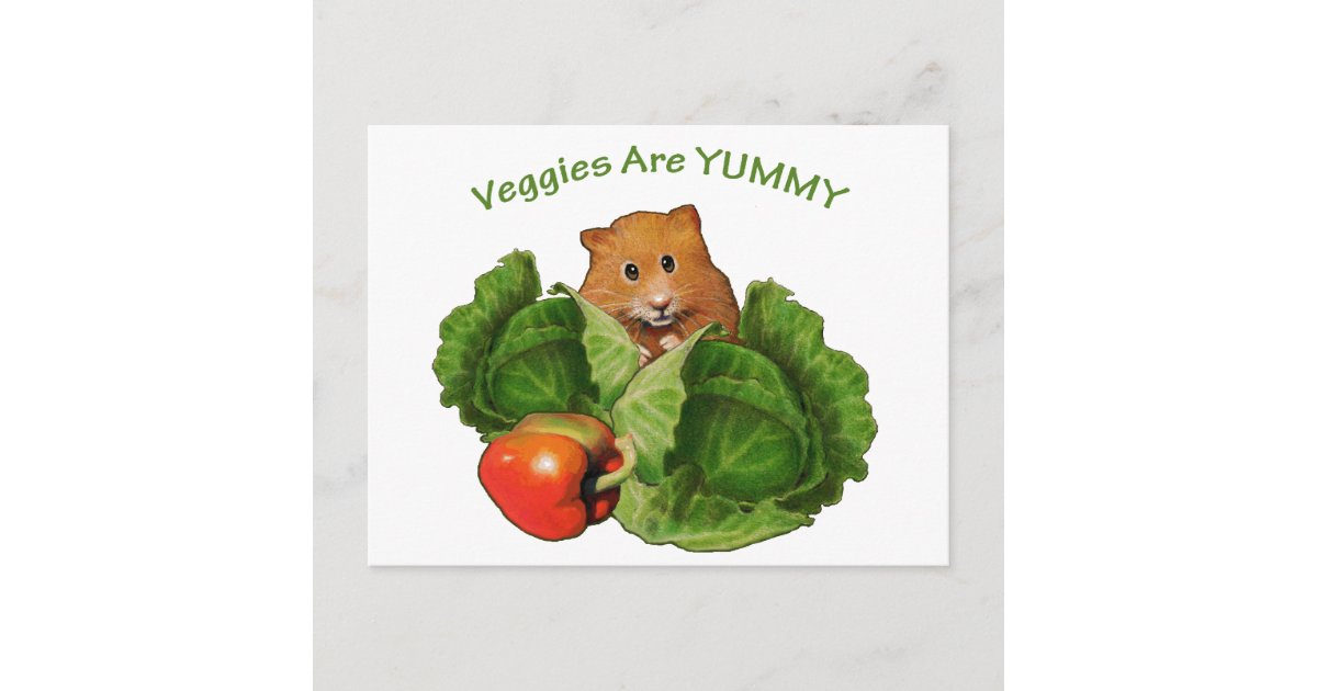 Cute Hamster: Veggies Are Yummy: Health, Nutrition Postcard | Zazzle
