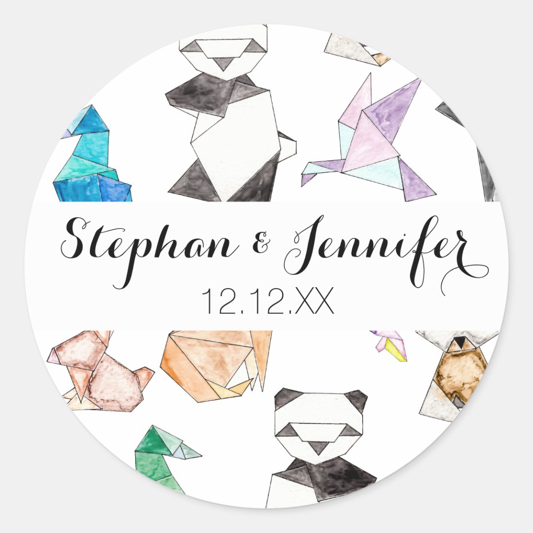Cute Hand Drawn Geometric Paper Origami Animals Classic Round Sticker ...